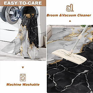 Nordic Black Gold Marble Area Rug, Luxury Gray Marble Rugs for Living Room, Low Pile Non-Slip Home Decor Carpet for Bedroom Study Dining Room Floor Mat - 6 ft x 8 ft