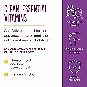 Solgar U-Cubes Children's Calcium with Vitamin D3, 60 Gummies - Strawberry Flavor - Supports Bone & Teeth Health - Non GMO Gluten Free, Dairy Free - 30 Servings