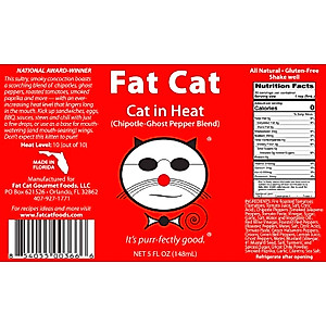 Heat Lovers Natural Hot Sauce Variety Pack by Fat Cat Gourmet | Habanero | Scotch Bonnet | Ghost | Scorpion | Carolina Reaper | Sampler Gift Set | Gluten Free | Vegan | Keto Friendly (5 Bottles)