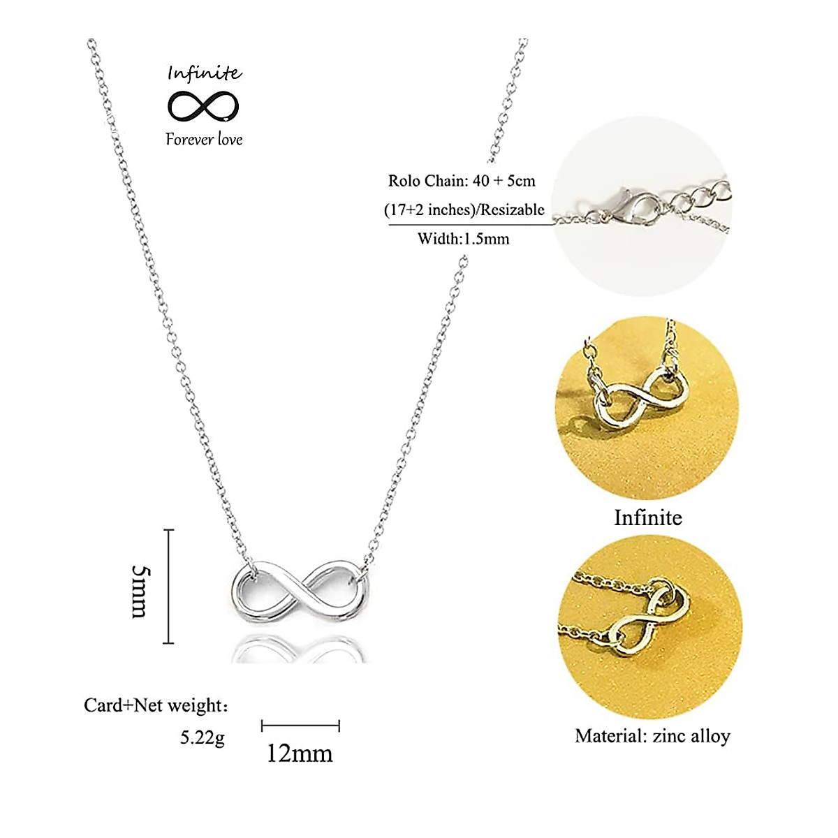 LANG XUAN Friendship Infinite 8 Necklace Lucky Elephant Star Pearl Circle Pendant Necklace for Women Gift Card… (Silver Infinite 8)