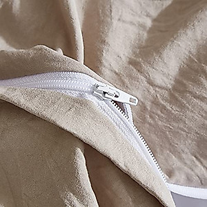 LIFETOWN Pom Pom Duvet Cover Queen Size, Boho Bohemian Farmhouse Microfiber Duvet Cover Set 3 Pieces, 1 Solid Taupe Duvet Cover, 2 Pillowcases, Beathable and Lightweight