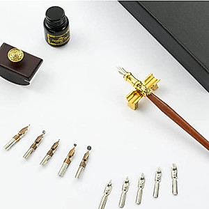 NC Calligraphy Dip Pen Set, Retro European Style Wooden Ink Pen Business Gift, 10 Nibs, 15ml Ink, Pen Holder, Packing Box