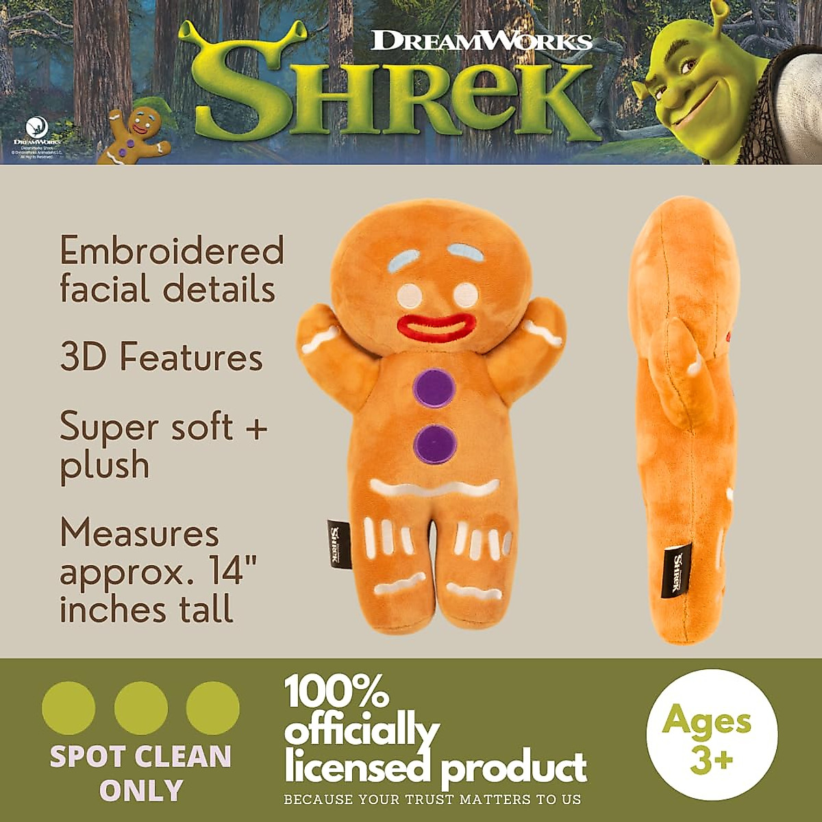 Franco Shrek The Gingerbread Man Holiday & Christmas Bedding Super Soft Plush Cuddle Pillow Buddy, (Officially Licensed Product)
