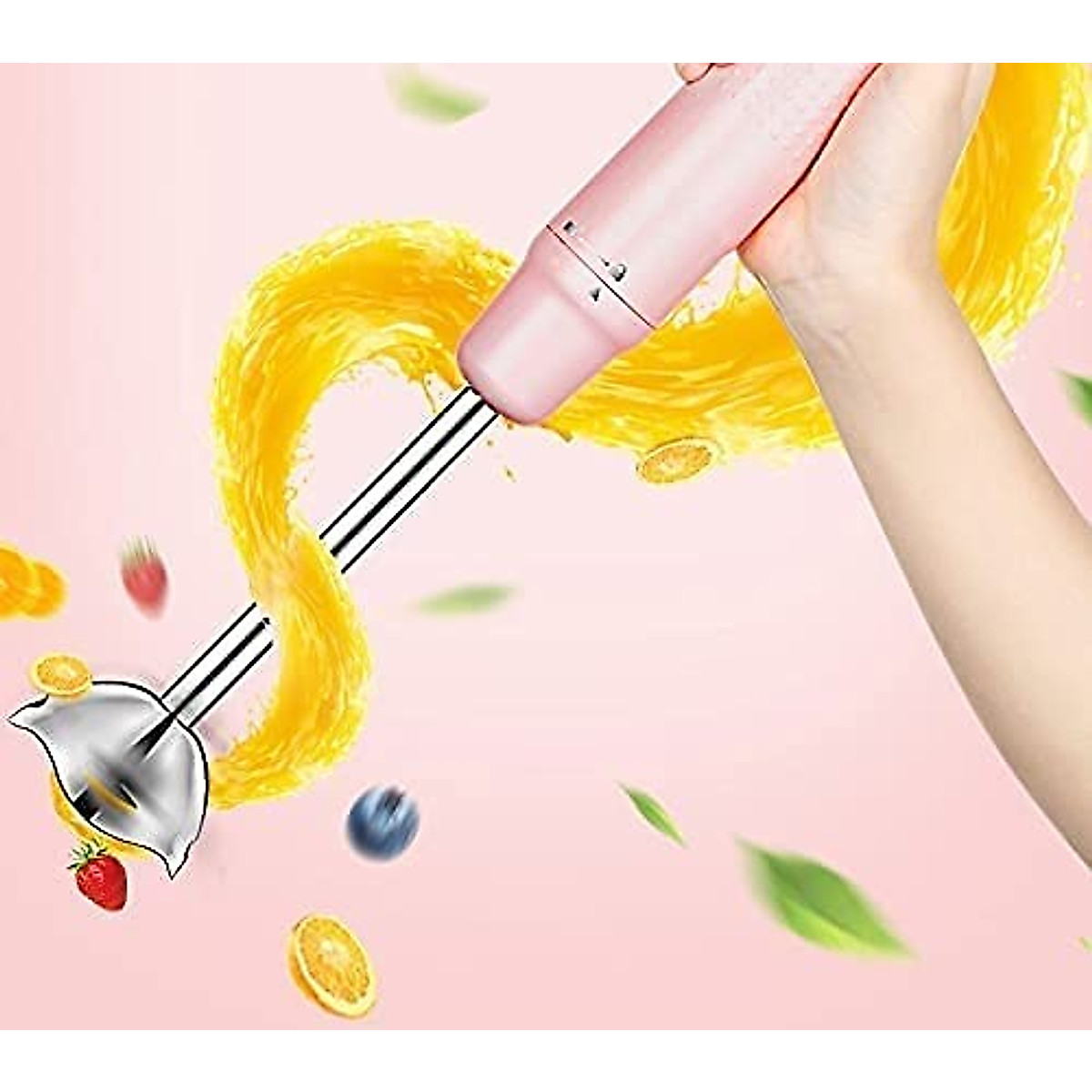 MXJCC Hand Blender, Powerful Immersion Blender Handheld, Smart Pressure Speed Control Portable Stick Mixer Perfect for Smoothies, Baby Food & Soup (Color : Pink)