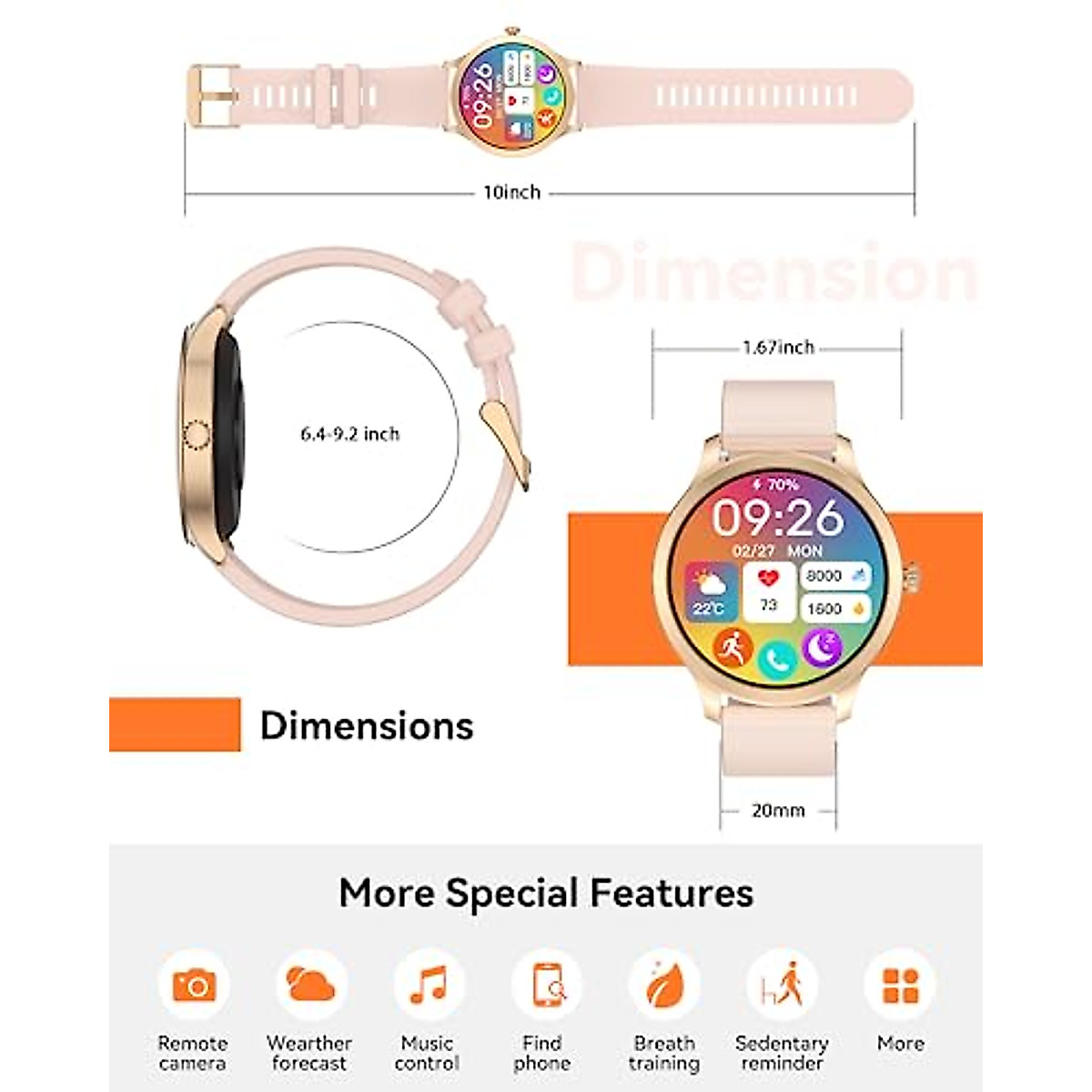Smart Watch for Women Answer/Make Call, 1.32" Smartwatch Gifts with Blood Oxygen/Heart Rate/Sleep Monitor, IP68 Waterproof Fitness Tracker Step Calorie Counter Pedometer Workout Watch for Android iOS