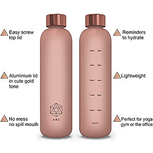ARCANA Arc Motivational Water Bottle With Time Marker/ Times To Drink - BPA Free Frosted Plastic - Gym, Sports, Outdoors (32oz, pink)