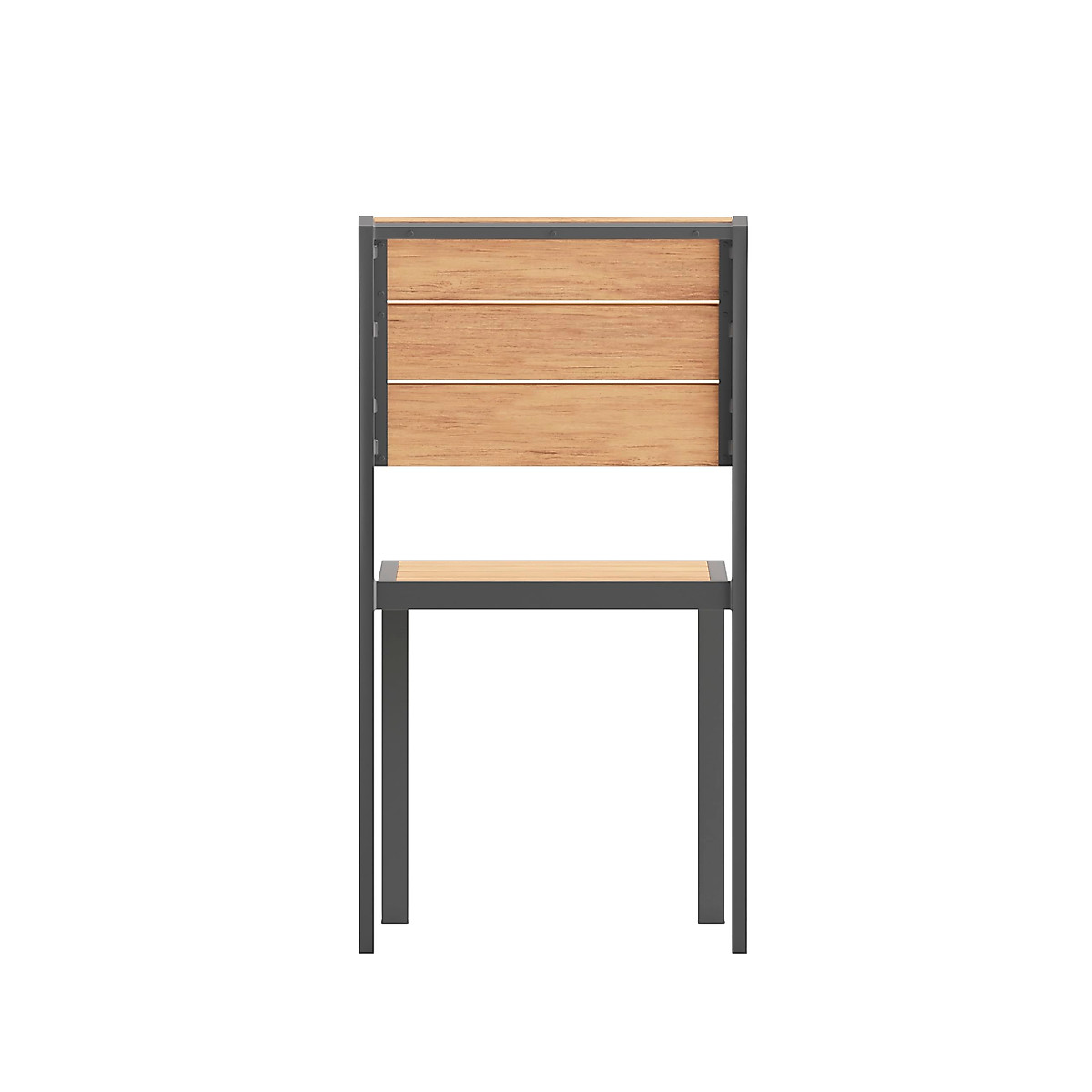 EMMA + OLIVER Fena Stacking Chair - Natural Faux Teak Poly Slats - Gray Metal Frame - for Indoor/Outdoor Use - Stacks up to 8 High