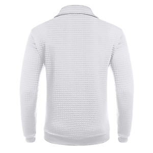 COOFANDY Men Quarter Zip Sweatshirt Long Sleeve Plaid Jacquard Pullover with Kangaroo Pokcet White