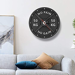 YUYANG Wall Clock 12 Inch No Pain No Gain 50Kg Barbell Modern Printed Acrylic Wall Clock Weight Lifting Dumbbell Bodybuilding Wall Watch Gym Decor Gift Sports Wall Clock
