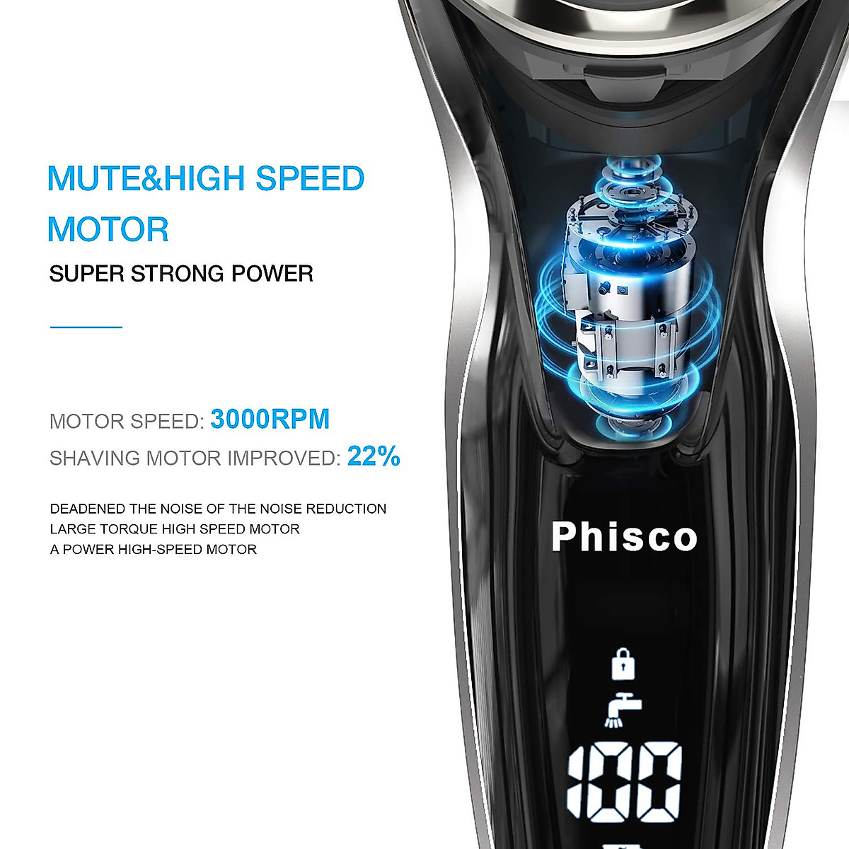 Phisco Electric Shaver Razor for Men with Floating Rotary Razor Ipx7 Led Display Rechargeable Dry/Wet Men's, Electric Shavers for Men Face with Pop-Up Beard Trimmer for Father Day Gifts