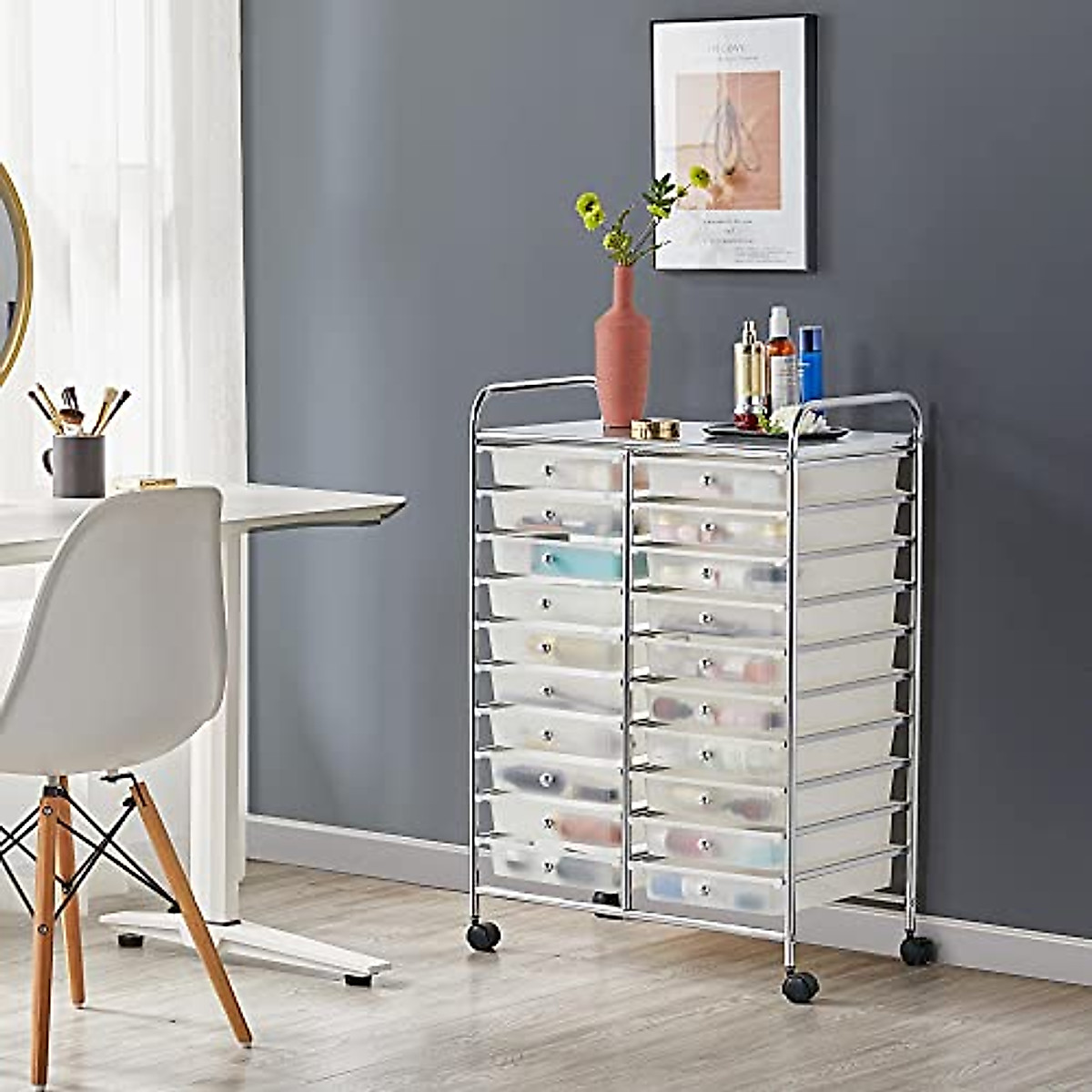 Yaheetech 20 Drawers Rolling Storage Cart Multipurpose Movable Organizer Cart Tools Scrapbook Paper Organizer on Wheels, White