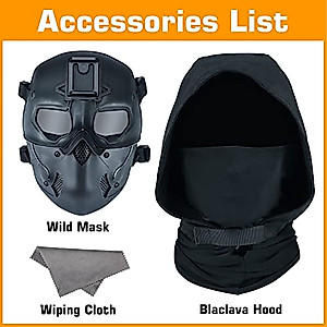 Guayma Airsoft Balaclava Face Mask Military Outdoor Sport CS Tactical Wild Mask Protective Paintball Eye Protection Headgear Adjustable Cosplay Costume Movie Shooting,Black