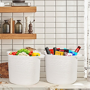 Off White Rope Basket Storage Cubes - 11 Inch Cube Storage Bins - Square Woven Baskets for Storage and Organization - Cube Storage Organizer Basket Toy Bins for Shelves, Closet, Nursery - 2 Pack
