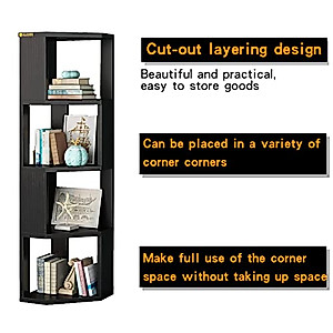 MIN WIN 5 Tier Corner Shelf Bookcase Wooden Display Bookshelf Storage Rack,Standing Tall Corner Bookshelf Display Unit Storage Rack,Multipurpose Shelving Unit for Living Room and Home Office, Black