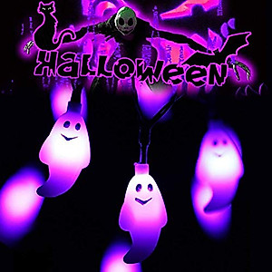 DYTesa Halloween Solar String Lights, 21.3 Ft 30 LED Milky White Ghost LED Lights IP65 Waterproof for Halloween Outdoor Indoor Party Decor, Patio, Lawn, Garden, Yard