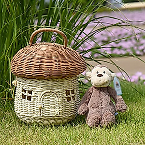 Storage Baskets, 25x25cm Rattan Woven Storage Basket with Lid, Mushroom Shaped Handmade Shelf Organizer, Home Storage Box for Kids Room Decoration