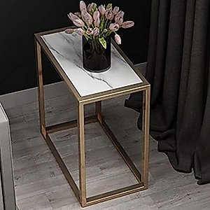 Articles for daily use Marble Rectangular Small Coffee Table, Modern Minimalist Sofa Side Table and Corner Table, Portable Workstation, Living Room Bedroom Bedside Table