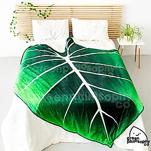Green Philosophy Co. Giant Leaf Shaped Blanket (Philodendron Gloriosum) Large Modern Home Decorative Leaves Design Soft Warm & Cozy Throw for Living Room Couch Sofa Bed Perfect for Plant Lovers