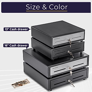 13" Cash Register Drawer for Point of Sale (POS) System with 4 Bill 5 Coin Cash Tray, Removable Coin Compartment, 24V, RJ11/RJ12 Key-Lock, Media Slot, Black - for Stores, Shops, and Businesses