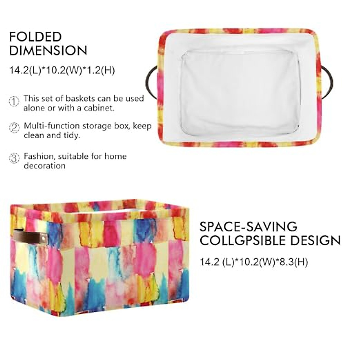 Watercolor Abstract Painting Storage Basket Bins Collapsible Toy Storage Bins with Handles Laundry Baskets for Playroom Living Bed Room Office Clothes Nursery,2 pcs