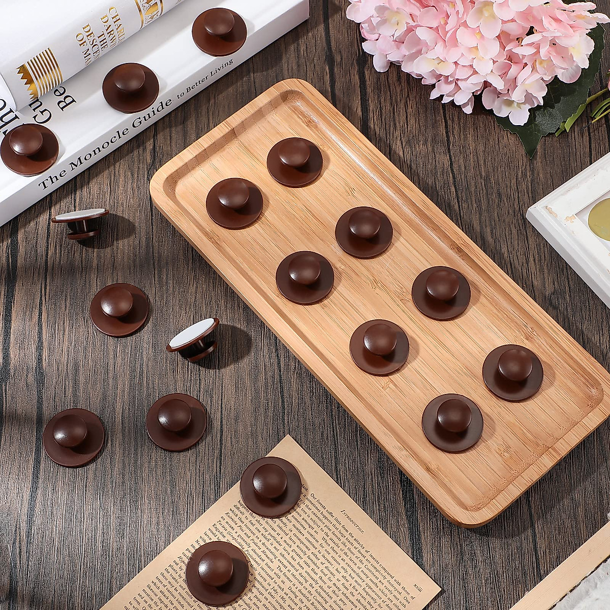 Jetec 20 Pieces Adhesive Cabinet Knobs Mini Instant Handle Stick Auxiliary Cabinet Organizer Pull Self-Stick Handle Helper for Windows, Wardrobes, Cabinets, Drawers(Coffee Color)