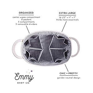 Emmy Baby Co. Rope Diaper Caddy Organizer - Large Nursery Storage Bin - Car Organizer - Baby Shower Basket - with 8 Pockets and Removable Dividers - Creamy White