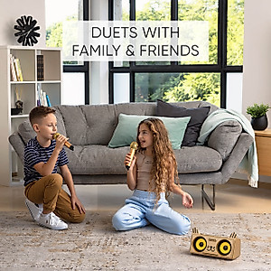 MASINGO Kitty Cat Karaoke Machine for Kids, Children and Toddlers with 2 Wireless Bluetooth Microphones, PA Speaker System Includes Lyrics Display Phone Holder, TV Cable and Singer Vocal Removal Mode