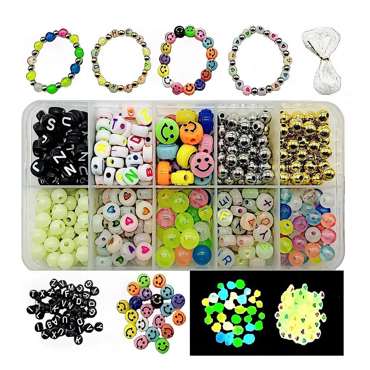 BOLAIHUI Glowing Kids' Jewelry Making Kits-Bracelet Kit for Girls, Friendship Bracelet Beads Luminous Mixed Toddlers Kids, Kids Art &Craft Box DIY Necklace