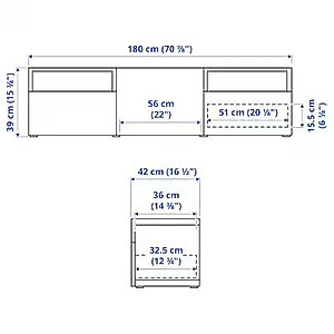 TV Unit, Black-Brown Björköviken/Brown Stained Oak Veneer, 70 7/8x16 1/2x15 3/8 "