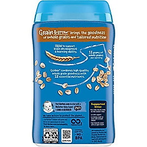 Gerber Cereal for Baby 1st Foods Grain & Grow Oatmeal Cereal, Made with Whole Grains & Essential Nutrients, Non-GMO, For Supported Sitters, 8-Ounce Canister (Pack of 9)