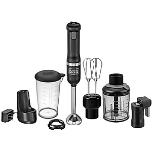 BLACK+DECKER Kitchen Wand Cordless Immersion Blender, 4 in 1 Multi Tool Set, Hand Blender with Charging Dock, Black (BCKM1014K10)