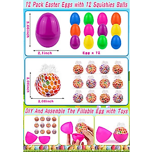 12 Pack Easter Eggs Filled with LED Stress Balls Fidget Toys, Easter Eggs Fillers Light Up Squishies Squeeze Ball Sensory Toys Easter Hunts Party Favors Easter Basket Stuffers for Kids Boys Girls