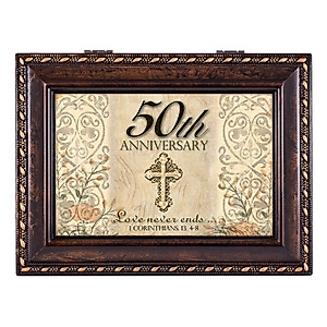 Cottage Garden 50th Anniversary Celebrate Burlwood Rope Trim Jewelry Music Box Plays Canon in D