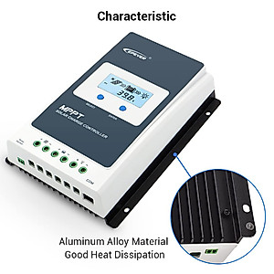EPEVER 20A Solar Charge Controller MPPT 12V / 24V Auto Max.PV 100V Input Negative Ground Solar Panel Charge Regulator with MT50 Remote Meter Temperature Sensor RTS & PC Communication Cable RS485