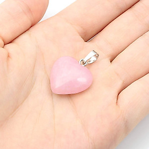 Jovivi Natural Rose Quartz Crystal Heart Necklace Love Heart Shaped Healing Stone Chakra Reiki Pointed Gemstone Necklace Mothers Day Gifts