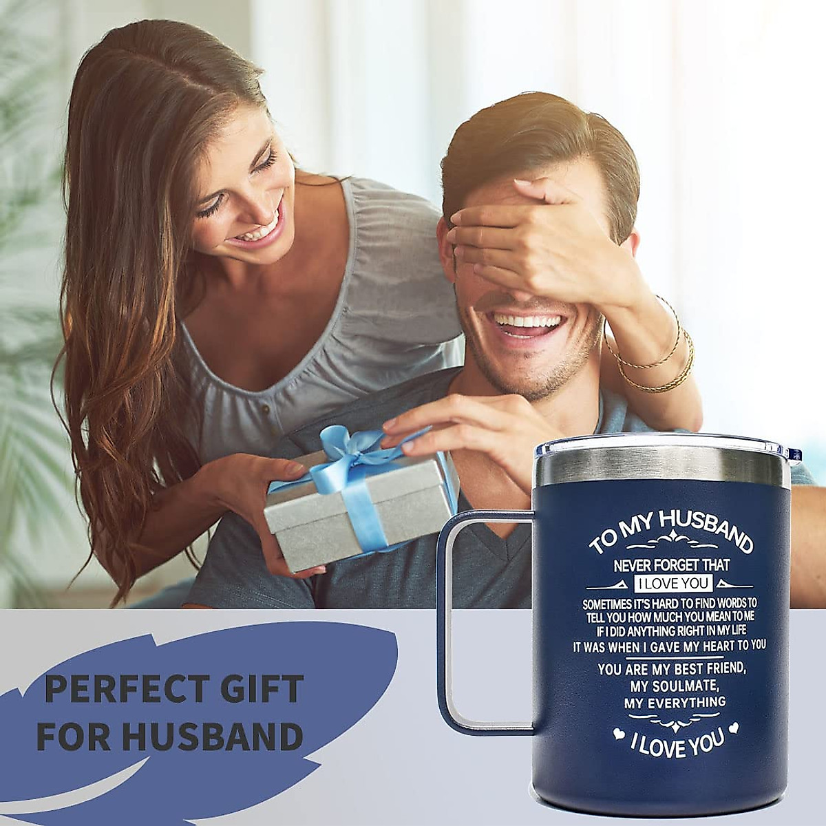 CHIUTUUY Personalized Gifts for Men, 14 OZ Stainless Steel Double Wall Insulated Coffee Mug/Tumbler with Lid and Straw, Funny Gifts for Him on Birthday, Anniversary, Valentine's Day (For Husband)