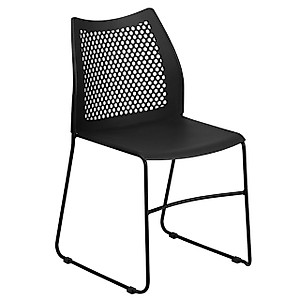 Flash Furniture 5 Pack HERCULES Series 661 lb. Capacity Black Stack Chair with Air-Vent Back and Black Powder Coated Sled Base