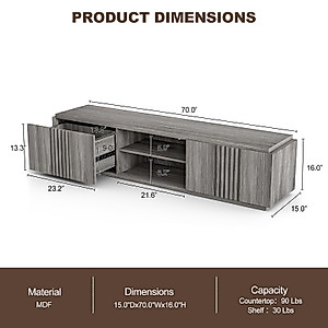 BELLEZE 70" TV Stand for TVs up to 75", Media Entertainment Center Console Table with Oversize Drawers and 2-Tier Open Shelves, Wood Storage Cabinet for Living Room, Bedroom - Mint (Gray)