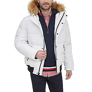 Tommy Hilfiger Men's Arctic Cloth Quilted Snorkel Bomber Jacket, White, Large
