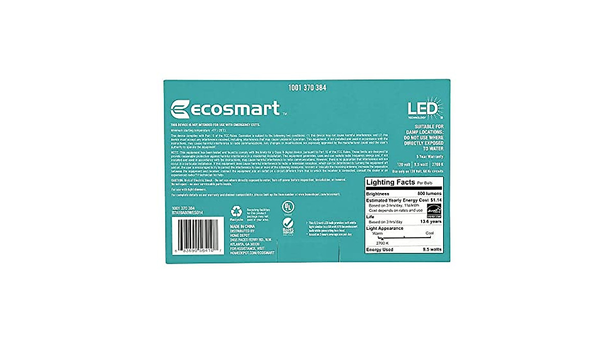 EcoSmart Dimmable LED Light Bulb - 60W Equivalent (4-Pack)
