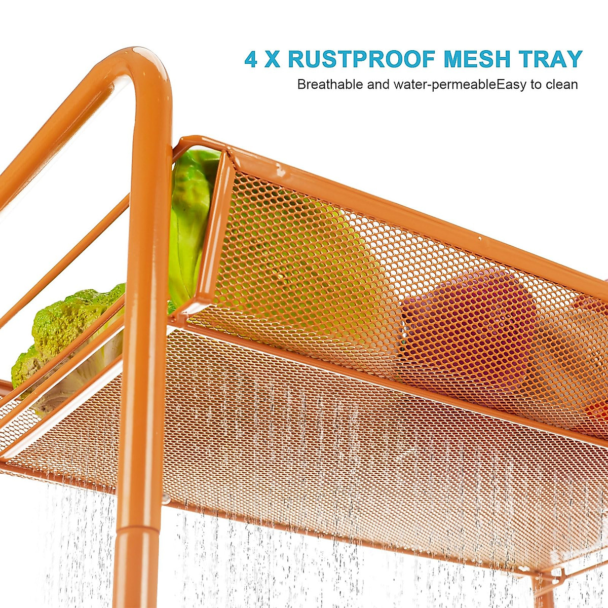 4-Tier Metal Rolling Utility Cart, Mobile Utility Cart with Lockable Caster Wheels, Multi-Functional Storage Trolley, Easy to Assemble, for Bathroom, Kitchen, Office, Workshop(Yellow)