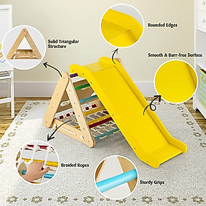 GLACER 4-in-1 Climbing Triangle w/Ramp, Climbing Toy Set with Rope Wall, Climbing Rock & Climbing Ladder, Fun Slide, Indoor & Outdoor Fun Triangle Climber for Kids Room, Play Room, Daycare (Rainbow)