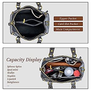 Purse and Handbags for Women Leather Shoulder Hand Bags Tote Handle Medium Satchel Vintage Embossing Rose (Black)