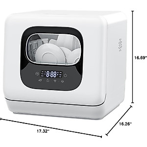 Joy Pebble Countertop Dishwasher, 28 Pieces Dishes/Cycle, 6 Washing Programs&Hot Drying, Dish Washer with 360°Dual Spray, with Child Lock&Delayed Start, Portable Dishwasher for Apartment/RV/Dorm