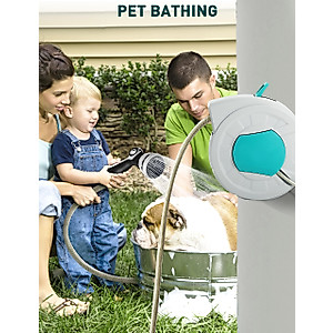 Rengue Retractable Garden Hose Reel, 1/2" x 100 ft Wall Mounted Hose Reel with 10 Pattern Nozzle, Automatic Slow Rewind, Any Length Lock, 180° Swivel Bracket, Ideal for Garden Watering