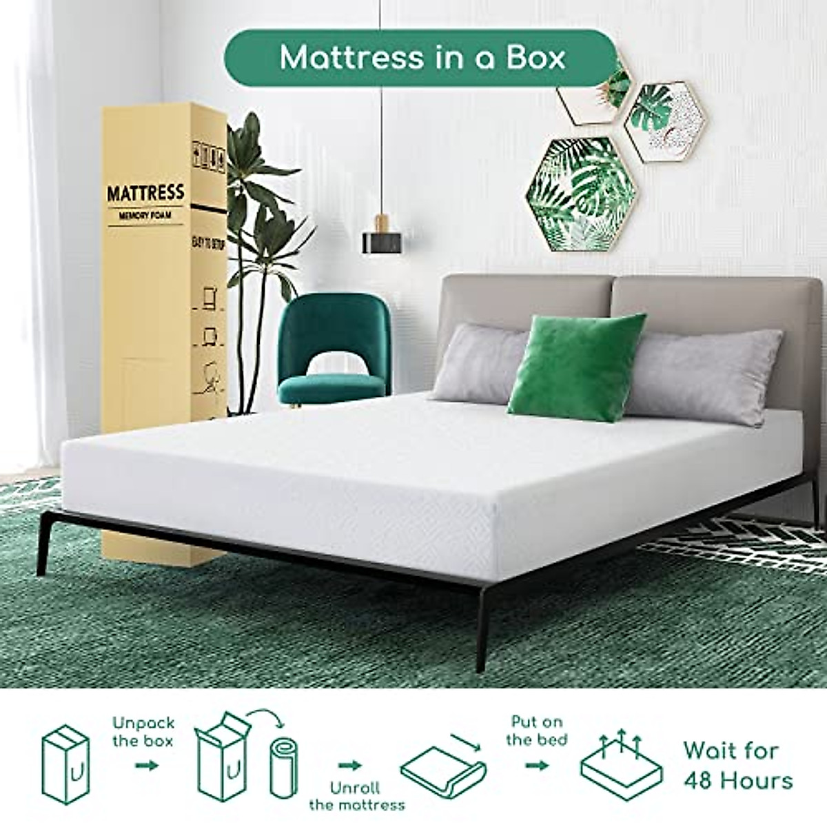 Airdown Twin Mattress, 10 Inch Memory Foam Mattress in a Box, Medium Feel Green Tea Gel Mattress for Twin Size Bed, CertiPUR-US Certified