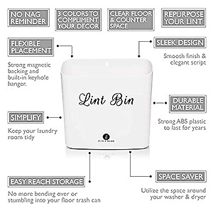 Lint Holder Bin with Magnetic Strip and Pocket Treasures Bin Magnetic Coin Holder (2 Piece Set) for Laundry Room Organization or Laundry Room Décor by A.J.A. & MORE (Off-White)