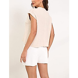 SCUSTY Summer Two Piece Sweater Sets for Women Trendy Lounge Sets Knit Crochet Pullover Top High Waist Short Pants Outfits(White-XS)