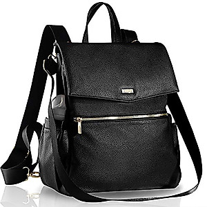 LANDICI Diaper Bag Backpack for Mom,Multifunction Leather Maternity Baby Changing Bag with Stroller Straps,Wipes Pouch,Diaper Bag Organizer,Fashion Diaper Bag Tote for Women,Black