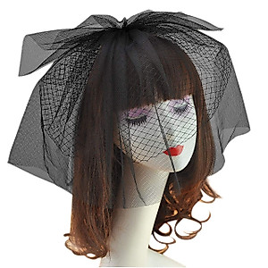 CHIC DIARY Bridal Veils for Halloween Women Birdcage Mesh Face Veil with Hair Clip for Bride Tea Cocktail Party Wedding (Black)